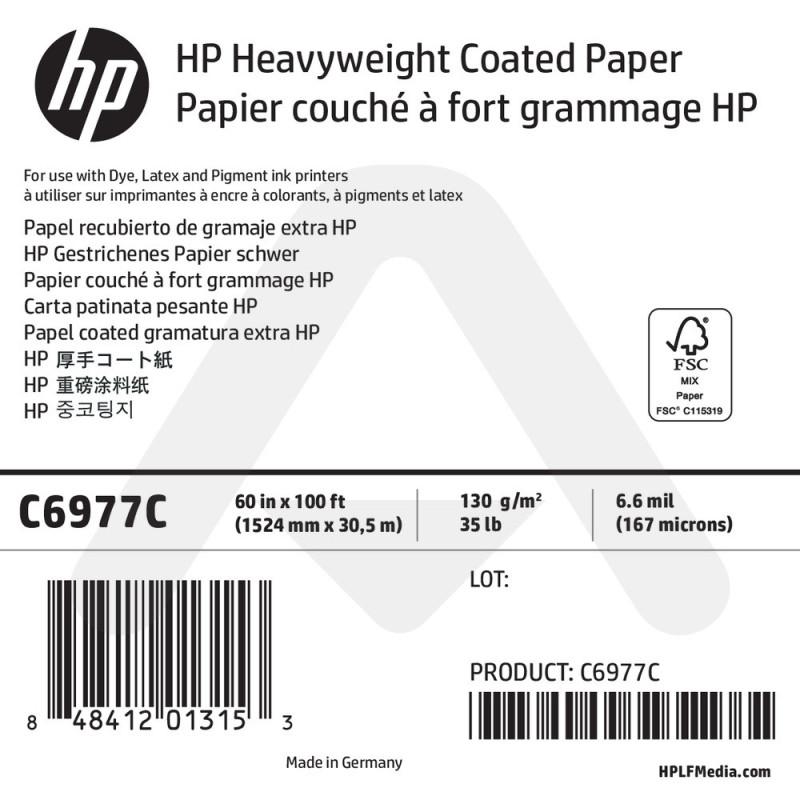 Papier Couché Fort Grammage HP - 1524 mm x 30,50 m - 130g - C6977C