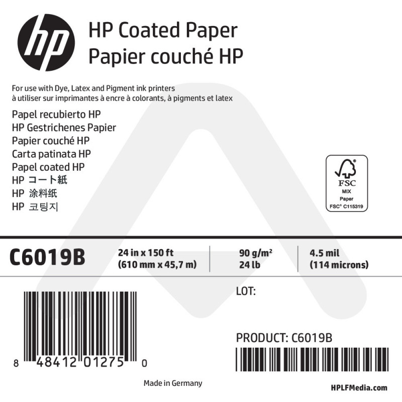 Papier Couché HP - 610 mm x 45,72 m - 90g - C6019B